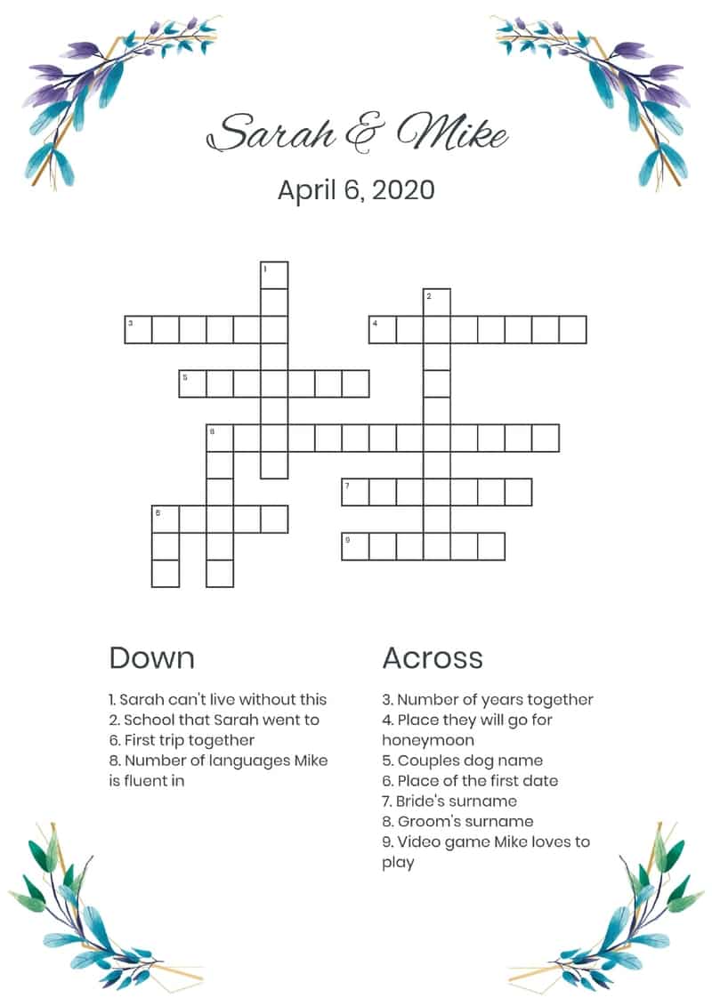 Custom Wedding Crosswords and Wordsearches | Perfect Crosswords