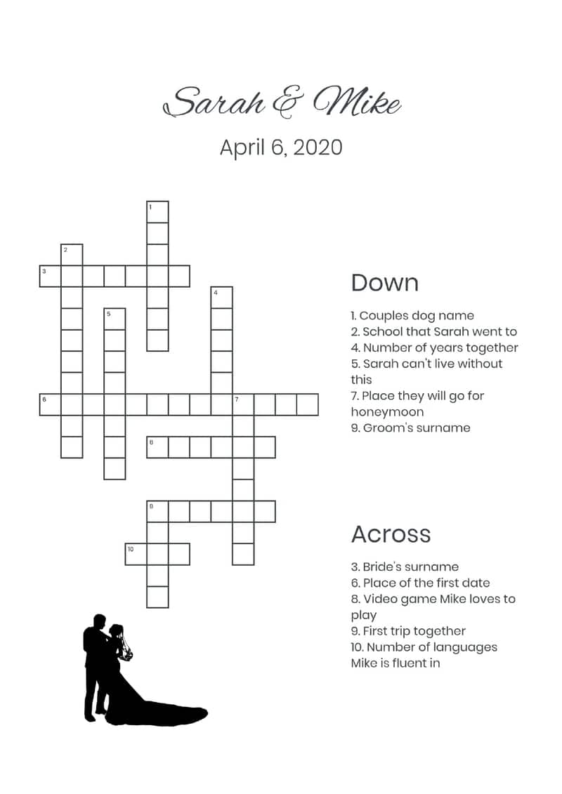 Custom Wedding Crosswords and Wordsearches | Perfect Crosswords