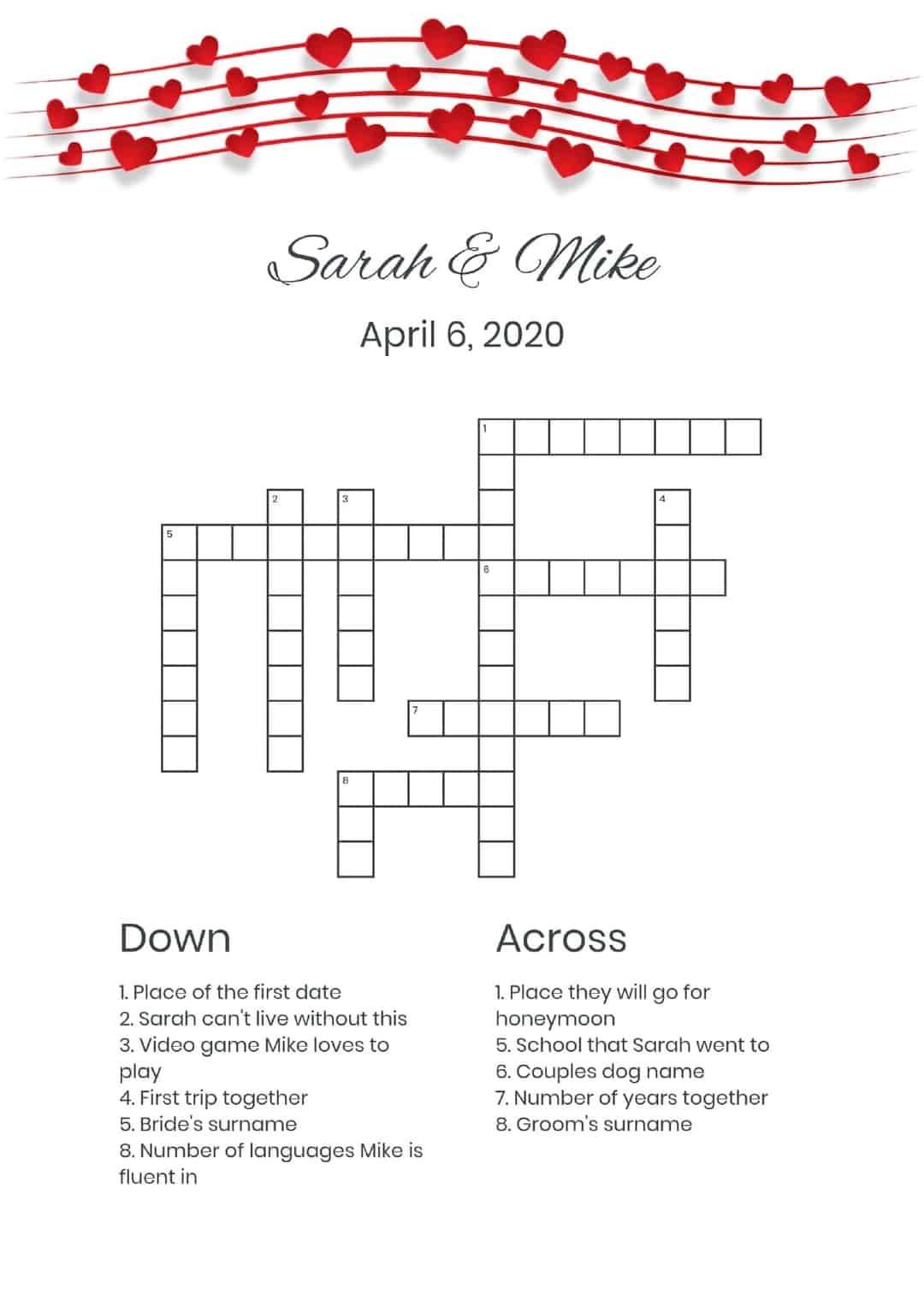 Custom Wedding Crosswords and Wordsearches | Perfect Crosswords