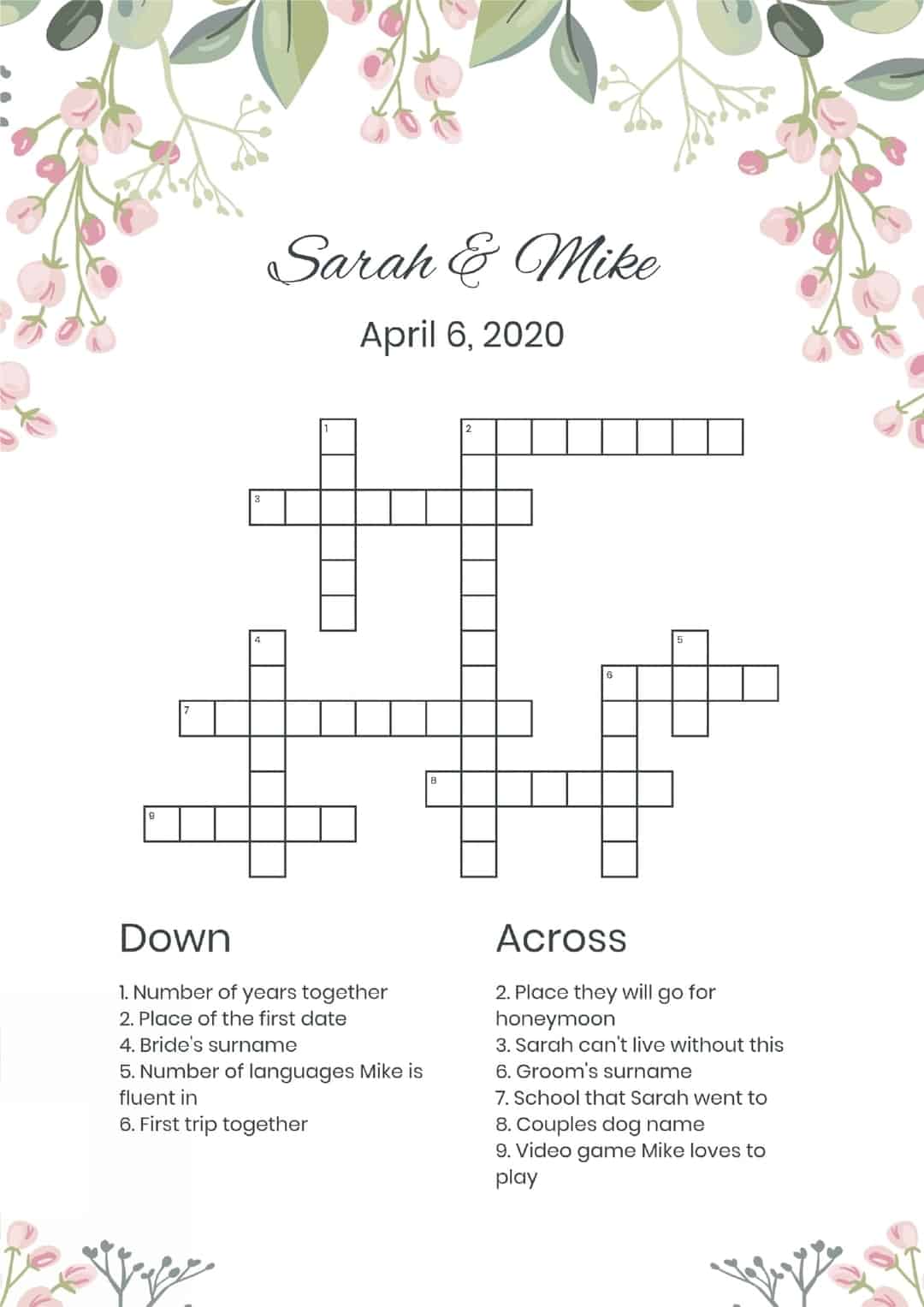 Custom Wedding Crosswords and Wordsearches | Perfect Crosswords